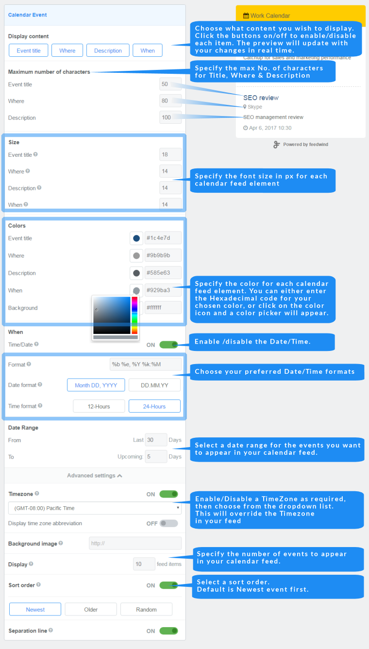 Create Google Calendar RSS Feed Widget FeedWind