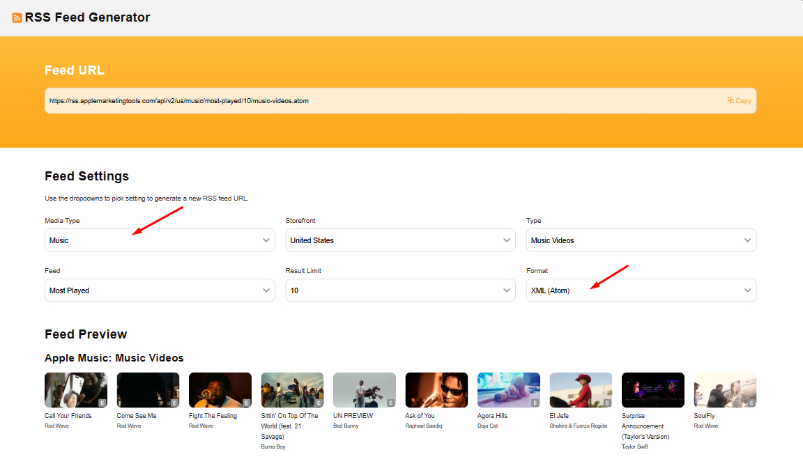 Apple Music Widget: Use iTunes RSS Widget with FeedWind